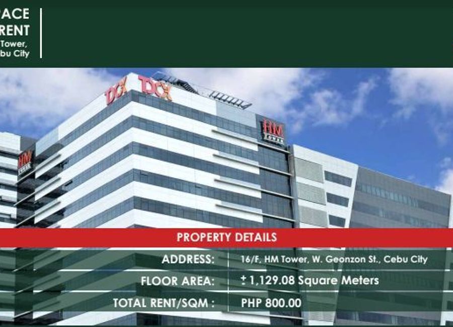Property # 7072 Office For Rent In 16/F, Hm Tower, W. Geonzon St., Cebu ...