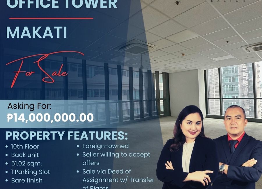 Brand New 51 sqm. Office Space on the 10th Floor with Parking Slot For ...