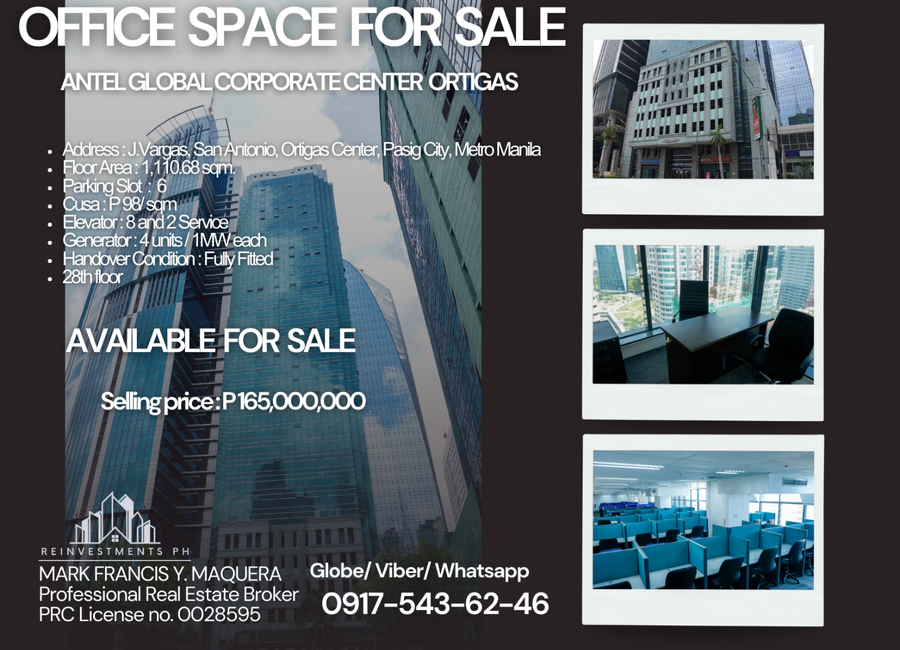 FOR SALE Office Space in ANTEL GLOBAL CORPORATE CENTER Ortigas, Pasig ...