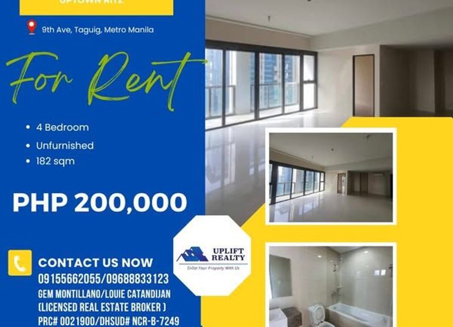 For Rent: 4BR Condo at Uptown Ritz BGC – 182sqm Unfurnished, Prime ...
