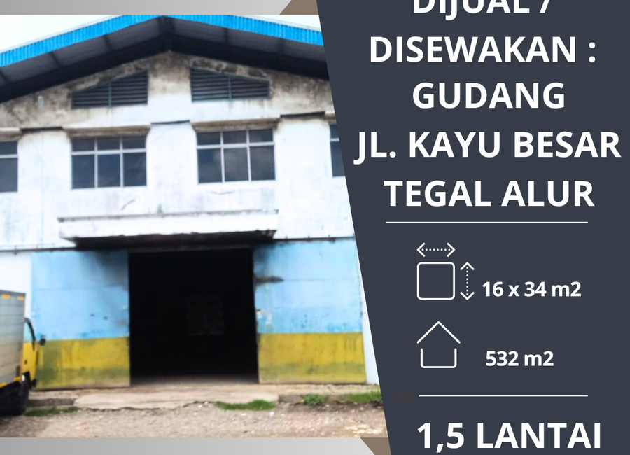 DIJUAL/DISEWAKAN: Gudang 1,5 Lantai di Jl. Kayu Besar, Pergudangan ...