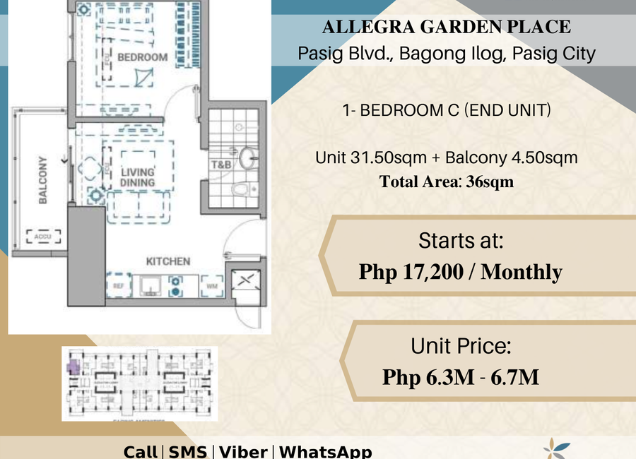 1 BEDROOM END UNIT NEAR CENTRAL BUSINESS DISTRICT, PASIG ALLEGRA GARDEN ...